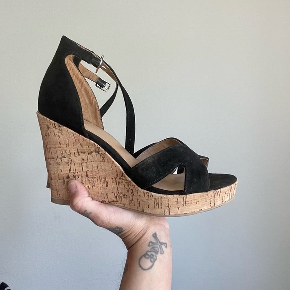 Material Girl | Shoes | Material Girl Black Suede Wedge Cork Shoes ...